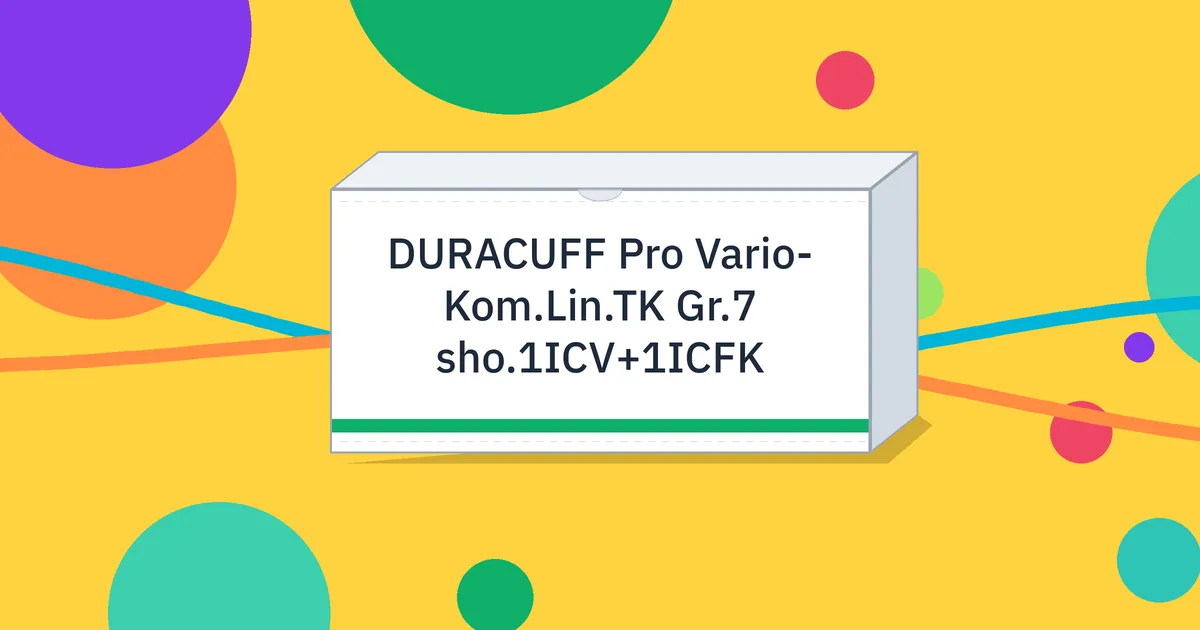Symbolbild: Packung mit der Aufschrift DURACUFF Pro Vario-Kom.Lin.TK Gr.7 sho.1ICV+1ICFK (PZN 19244710) – Verfügbarkeit und Bezug in Apotheken in Frankfurt am Main