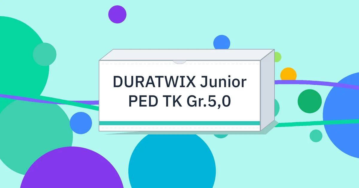Symbolbild: Packung mit der Aufschrift DURATWIX Junior PED TK Gr.5,0 (PZN 17156692) – Verfügbarkeit und Bezug in Apotheken in Frankfurt am Main