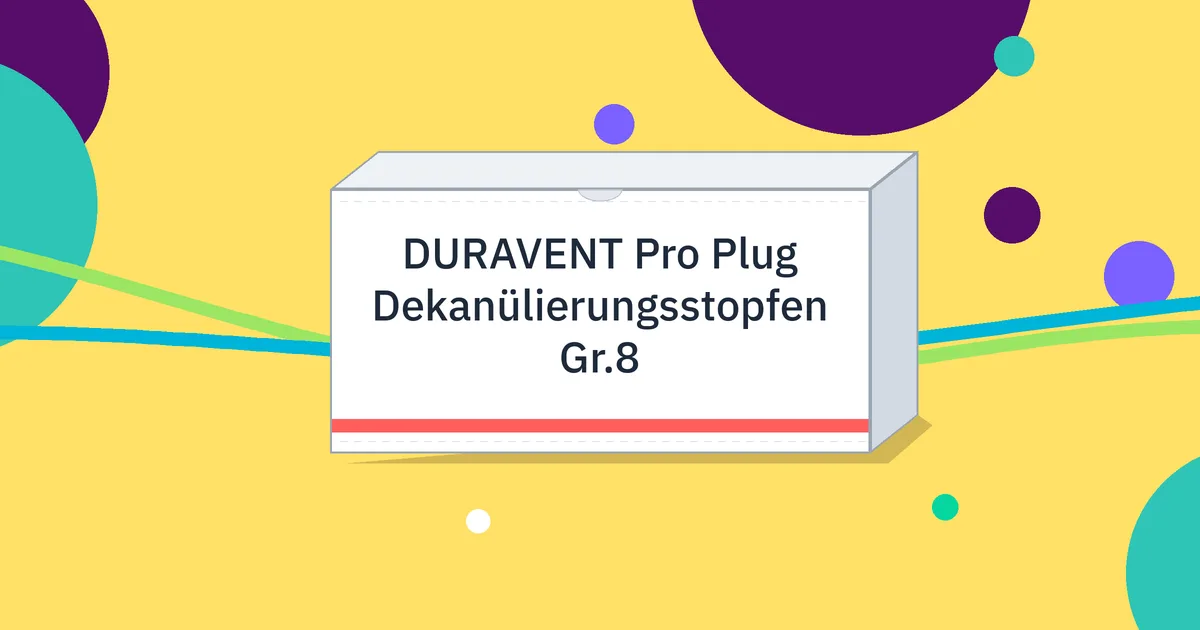 Symbolbild: Packung mit der Aufschrift DURAVENT Pro Plug Dekanülierungsstopfen Gr.8 (PZN 19272770) – Verfügbarkeit und Bezug in Apotheken in Frankfurt am Main