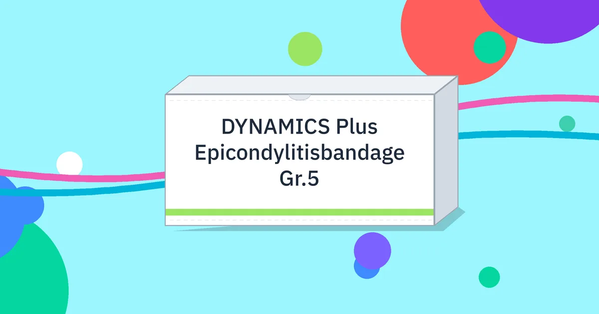 Symbolbild: Packung mit der Aufschrift DYNAMICS Plus Epicondylitisbandage Gr.5 (PZN 12475719) – Verfügbarkeit und Bezug in Apotheken in Frankfurt am Main