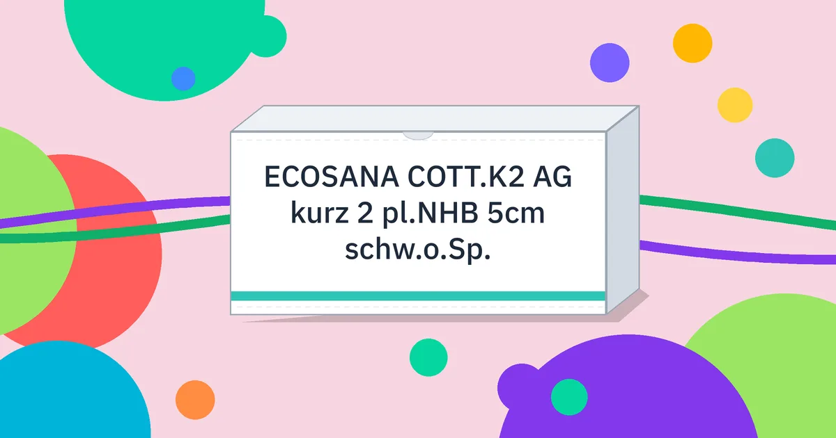 Symbolbild: Packung mit der Aufschrift ECOSANA COTT.K2 AG kurz 2 pl.NHB 5cm schw.o.Sp. (PZN 16948959) – Verfügbarkeit und Bezug in Apotheken in Frankfurt am Main