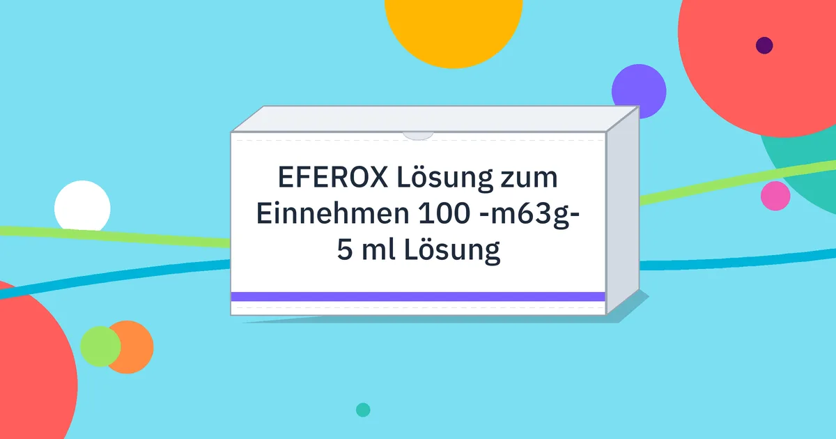 Symbolbild: Packung mit der Aufschrift EFEROX Lösung zum Einnehmen 100 -m63g-5 ml Lösung (PZN 11595491) – Verfügbarkeit und Bezug in Apotheken in Frankfurt am Main