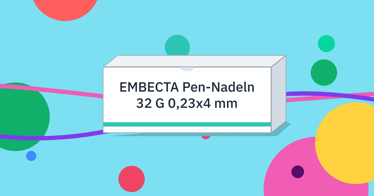 Symbolbild: Packung mit der Aufschrift EMBECTA Pen-Nadeln 32 G 0,23x4 mm (PZN 20657630) – Verfügbarkeit und Bezug in Apotheken in Frankfurt am Main