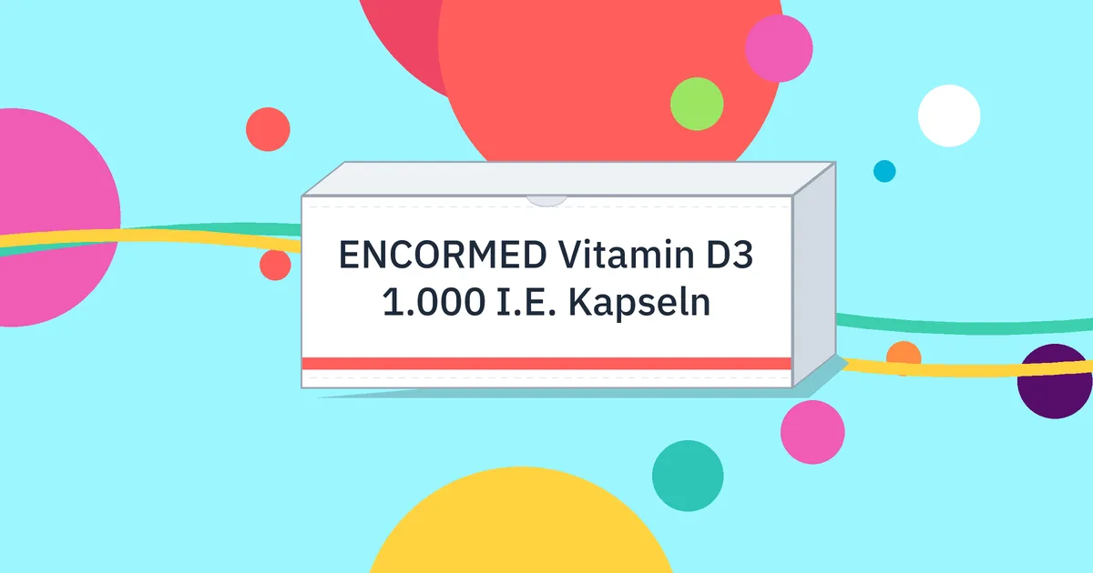 Symbolbild: Packung mit der Aufschrift ENCORMED Vitamin D3 1.000 I.E. Kapseln (PZN 11858364) – Verfügbarkeit und Bezug in Apotheken in Frankfurt am Main