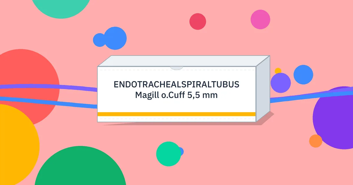 Symbolbild: Packung mit der Aufschrift ENDOTRACHEALSPIRALTUBUS Magill o.Cuff 5,5 mm (PZN 06497496) – Verfügbarkeit und Bezug in Apotheken in Frankfurt am Main