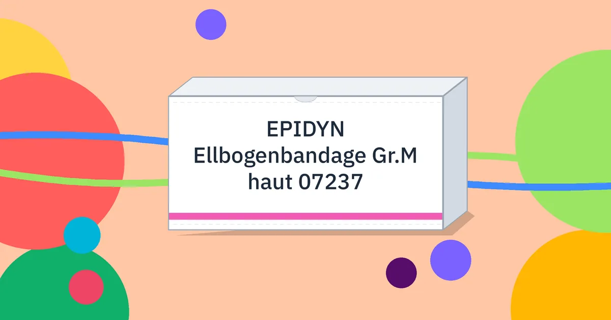 Symbolbild: Packung mit der Aufschrift EPIDYN Ellbogenbandage Gr.M haut 07237 (PZN 04821774) – Verfügbarkeit und Bezug in Apotheken in Frankfurt am Main