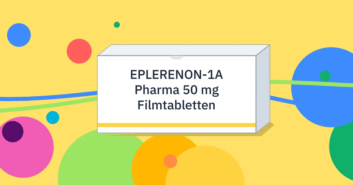 Symbolbild: Packung mit der Aufschrift EPLERENON-1A Pharma 50 mg Filmtabletten (PZN 18672496) – Verfügbarkeit und Bezug in Apotheken in Frankfurt am Main