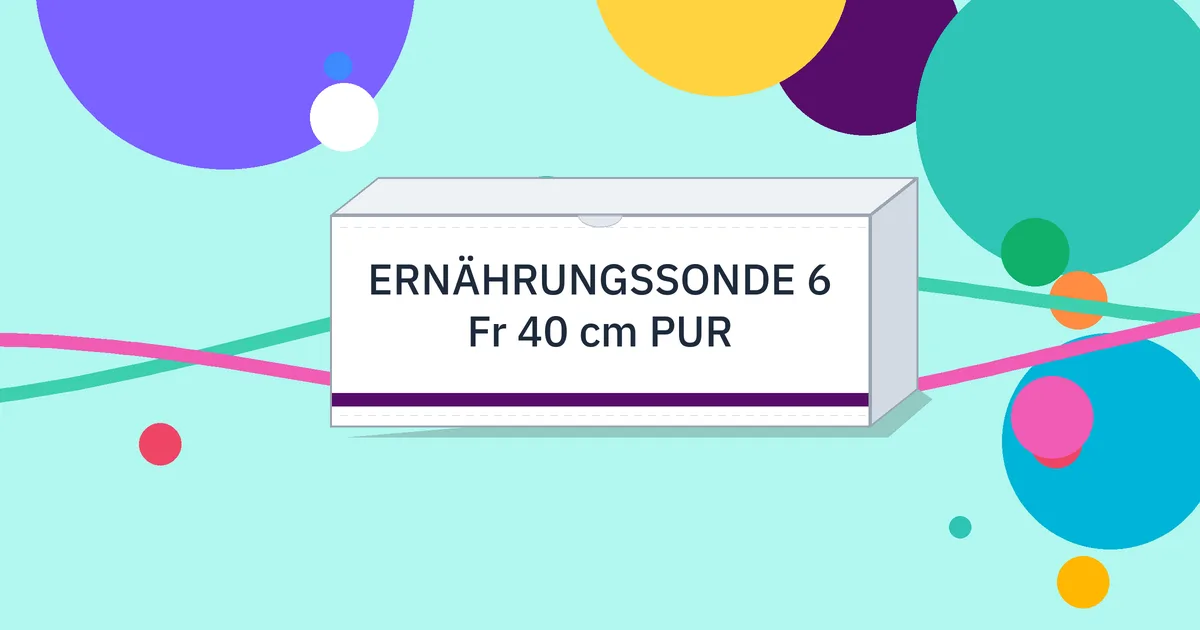 Symbolbild: Packung mit der Aufschrift ERNÄHRUNGSSONDE 6 Fr 40 cm PUR (PZN 00975055) – Verfügbarkeit und Bezug in Apotheken in Frankfurt am Main