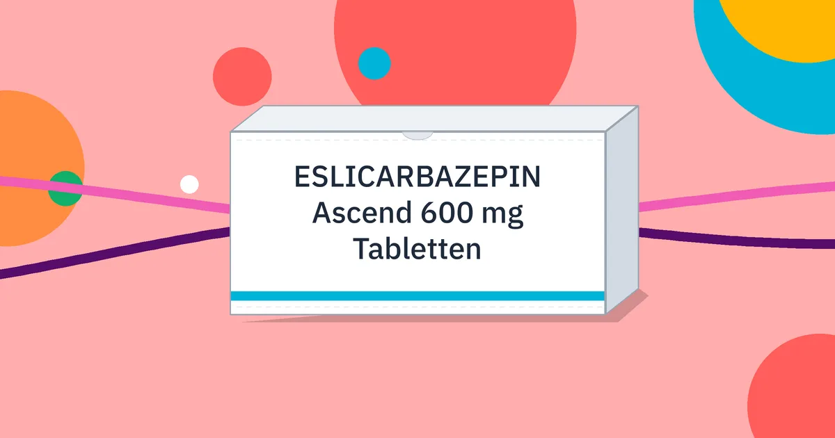 Symbolbild: Packung mit der Aufschrift ESLICARBAZEPIN Ascend 600 mg Tabletten (PZN 17849225) – Verfügbarkeit und Bezug in Apotheken in Frankfurt am Main