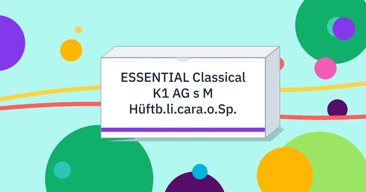 Symbolbild: Packung mit der Aufschrift ESSENTIAL Classical K1 AG s M Hüftb.li.cara.o.Sp. (PZN 17011373) – Verfügbarkeit und Bezug in Apotheken in Frankfurt am Main