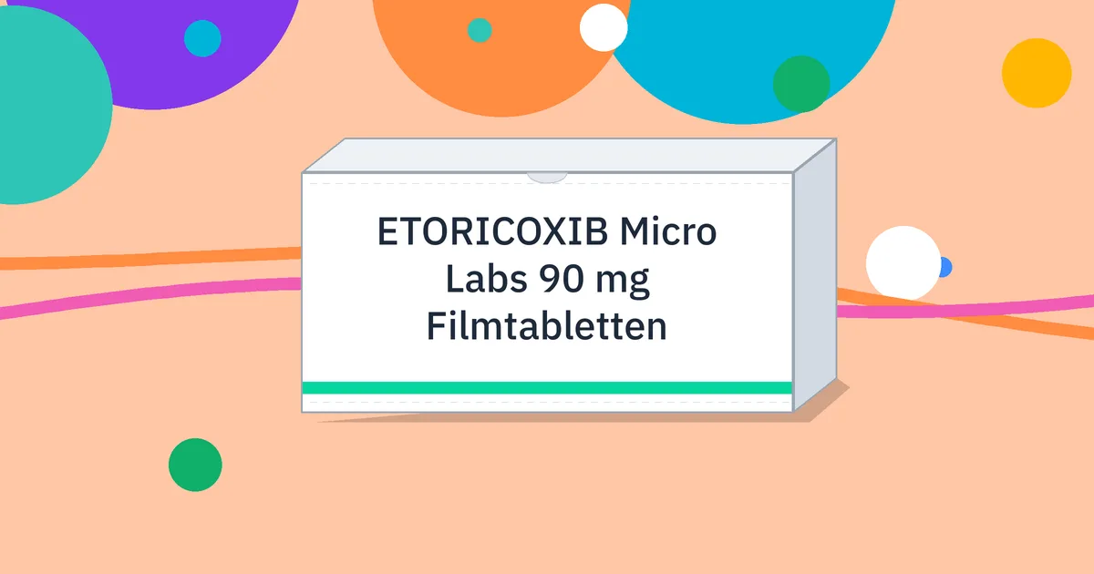 Symbolbild: Packung mit der Aufschrift ETORICOXIB Micro Labs 90 mg Filmtabletten (PZN 12637872) – Verfügbarkeit und Bezug in Apotheken in Frankfurt am Main
