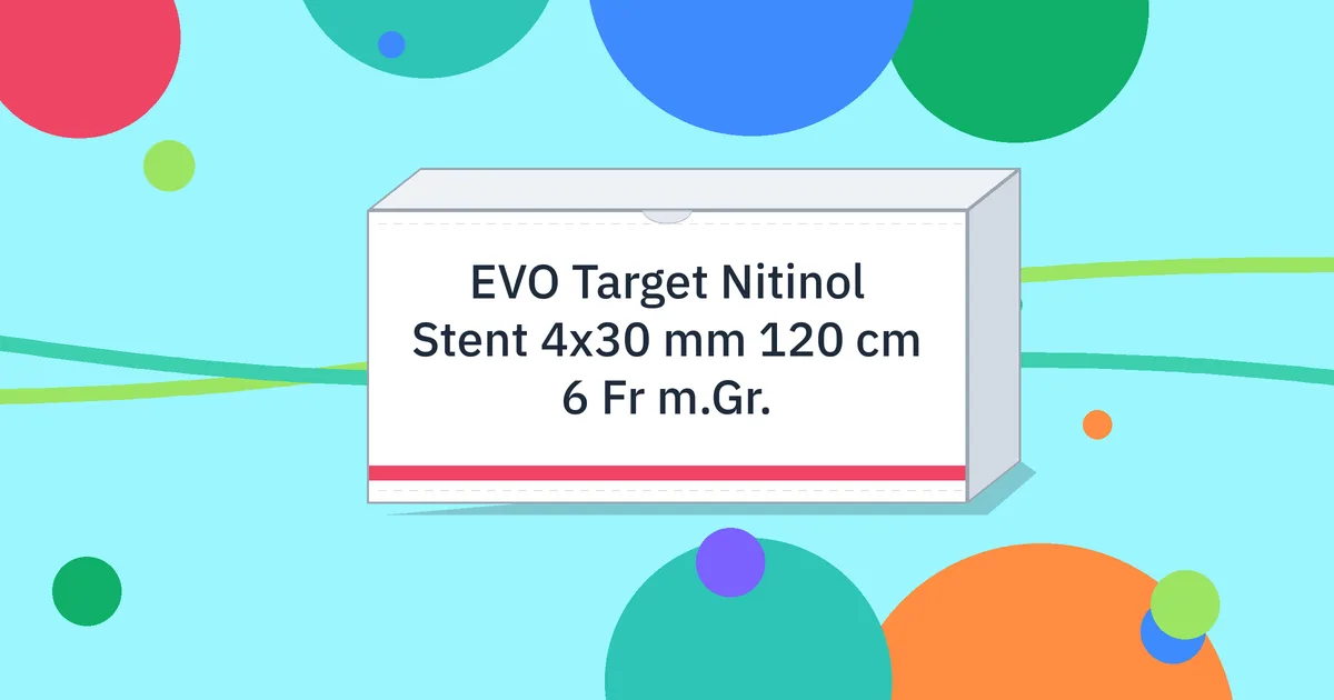 Symbolbild: Packung mit der Aufschrift EVO Target Nitinol Stent 4x30 mm 120 cm 6 Fr m.Gr. (PZN 00101965) – Verfügbarkeit und Bezug in Apotheken in Frankfurt am Main