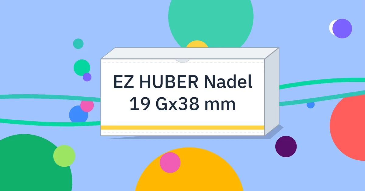 Symbolbild: Packung mit der Aufschrift EZ HUBER Nadel 19 Gx38 mm (PZN 05037172) – Verfügbarkeit und Bezug in Apotheken in Frankfurt am Main