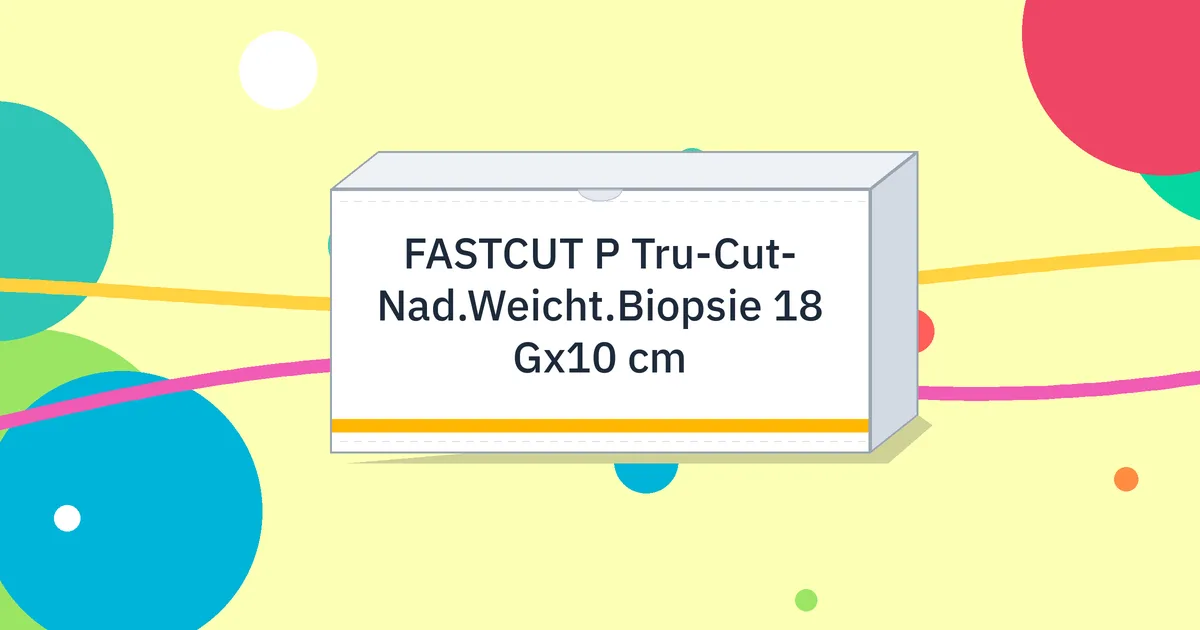 Symbolbild: Packung mit der Aufschrift FASTCUT P Tru-Cut-Nad.Weicht.Biopsie 18 Gx10 cm (PZN 19734868) – Verfügbarkeit und Bezug in Apotheken in Frankfurt am Main