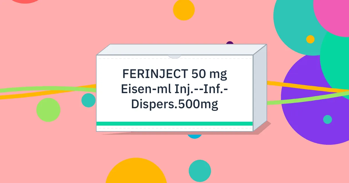 Symbolbild: Packung mit der Aufschrift FERINJECT 50 mg Eisen-ml Inj.--Inf.-Dispers.500mg (PZN 19842902) – Verfügbarkeit und Bezug in Apotheken in Frankfurt am Main