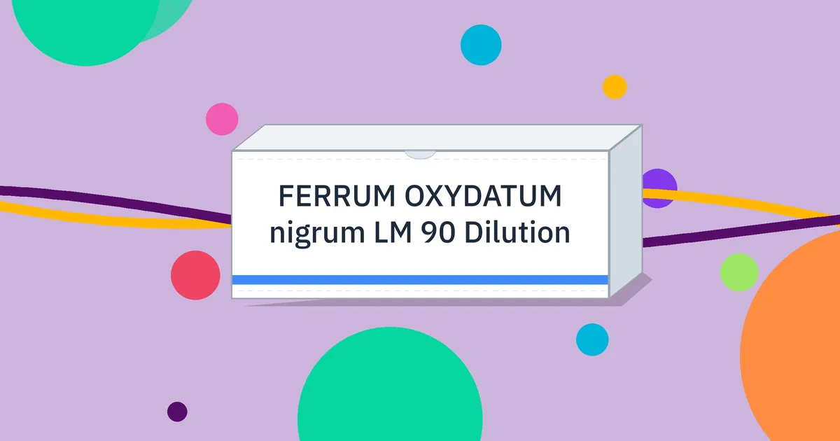 Symbolbild: Packung mit der Aufschrift FERRUM OXYDATUM nigrum LM 90 Dilution (PZN 12851482) – Verfügbarkeit und Bezug in Apotheken in Frankfurt am Main