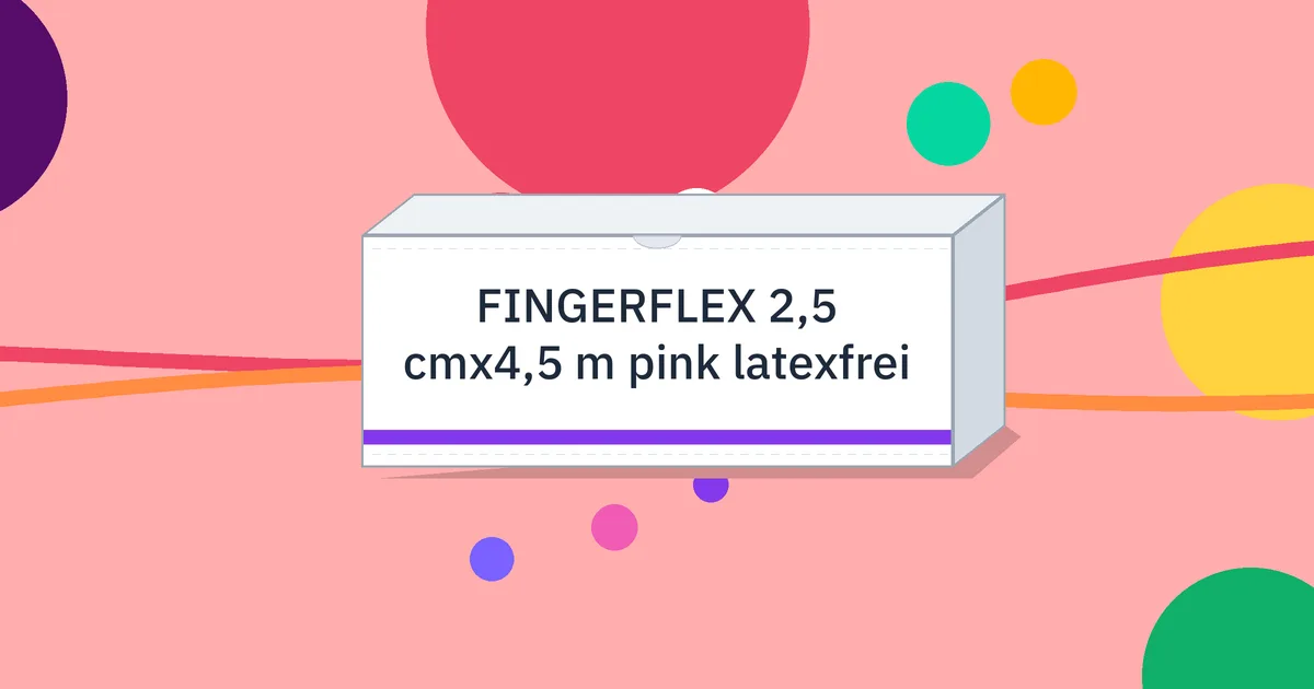 Symbolbild: Packung mit der Aufschrift FINGERFLEX 2,5 cmx4,5 m pink latexfrei (PZN 01177947) – Verfügbarkeit und Bezug in Apotheken in Frankfurt am Main