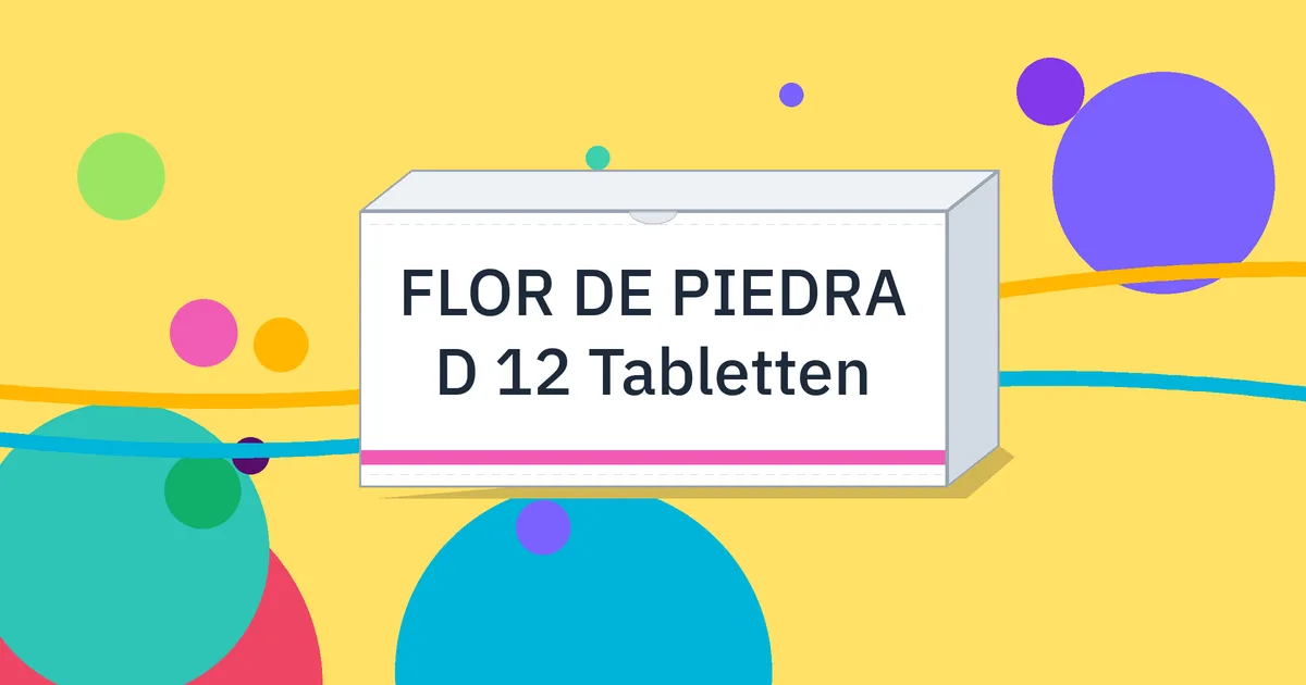 Symbolbild: Packung mit der Aufschrift FLOR DE PIEDRA D 12 Tabletten (PZN 02630550) – Verfügbarkeit und Bezug in Apotheken in Frankfurt am Main