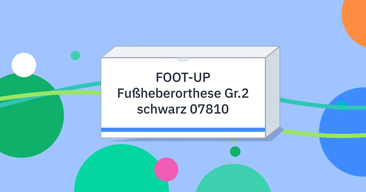 Symbolbild: Packung mit der Aufschrift FOOT-UP Fußheberorthese Gr.2 schwarz 07810 (PZN 14400200) – Verfügbarkeit und Bezug in Apotheken in Frankfurt am Main