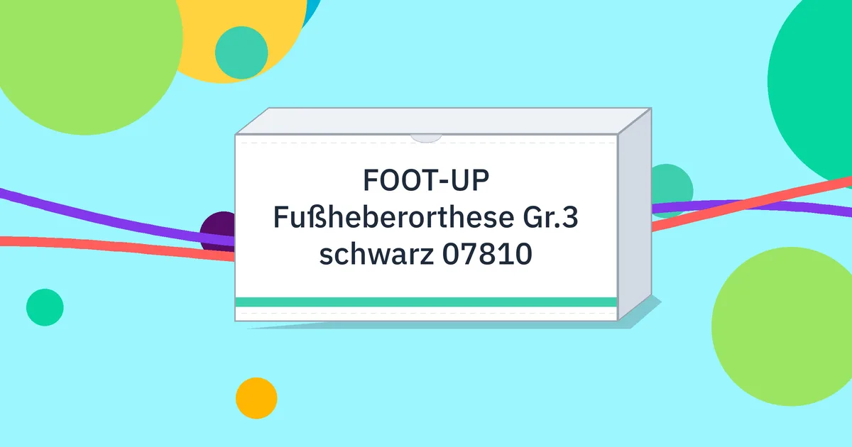 Symbolbild: Packung mit der Aufschrift FOOT-UP Fußheberorthese Gr.3 schwarz 07810 (PZN 19450869) – Verfügbarkeit und Bezug in Apotheken in Frankfurt am Main