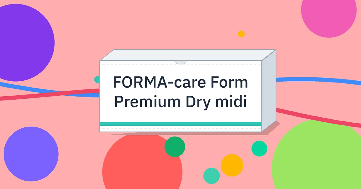 Symbolbild: Packung mit der Aufschrift FORMA-care Form Premium Dry midi (PZN 08466703) – Verfügbarkeit und Bezug in Apotheken in Frankfurt am Main