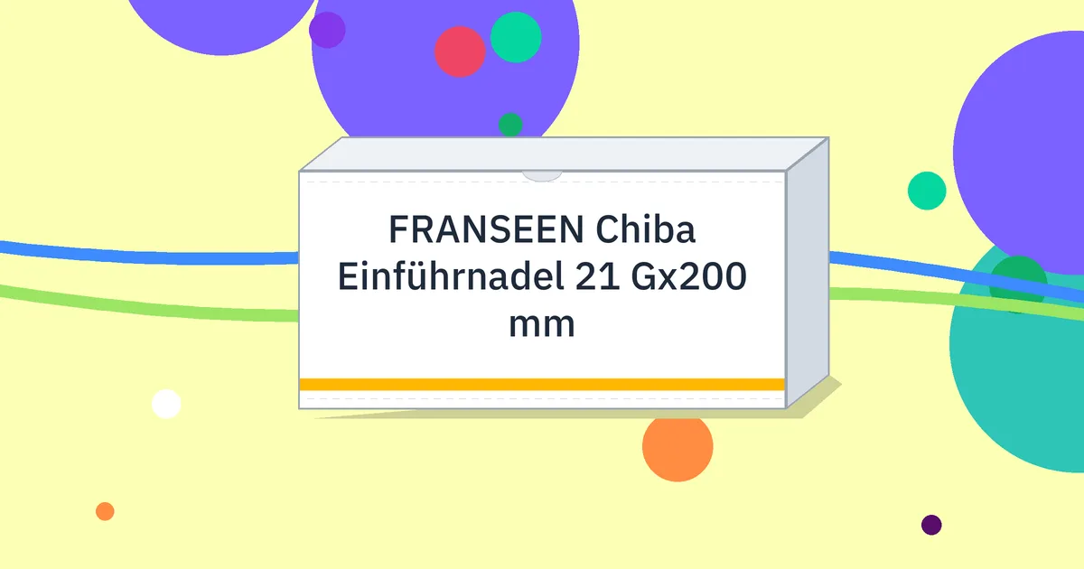 Symbolbild: Packung mit der Aufschrift FRANSEEN Chiba Einführnadel 21 Gx200 mm (PZN 16920398) – Verfügbarkeit und Bezug in Apotheken in Frankfurt am Main