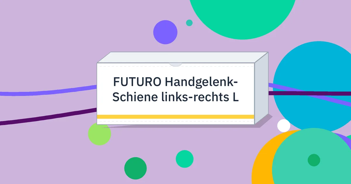 Symbolbild: Packung mit der Aufschrift FUTURO Handgelenk-Schiene links-rechts L (PZN 04536430) – Verfügbarkeit und Bezug in Apotheken in Frankfurt am Main