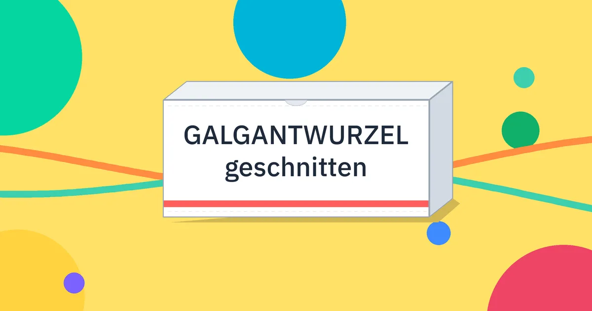 Symbolbild: Packung mit der Aufschrift GALGANTWURZEL geschnitten (PZN 09097231) – Verfügbarkeit und Bezug in Apotheken in Frankfurt am Main