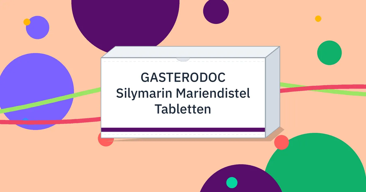 Symbolbild: Packung mit der Aufschrift GASTERODOC Silymarin Mariendistel Tabletten (PZN 16324851) – Verfügbarkeit und Bezug in Apotheken in Frankfurt am Main