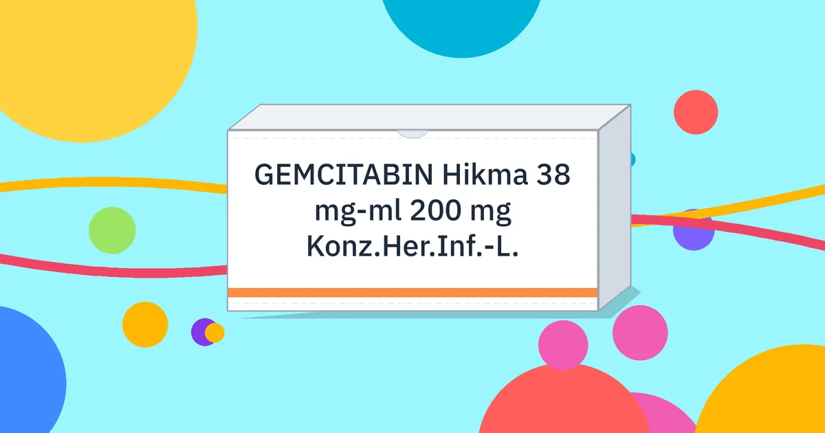 Symbolbild: Packung mit der Aufschrift GEMCITABIN Hikma 38 mg-ml 200 mg Konz.Her.Inf.-L. (PZN 13913392) – Verfügbarkeit und Bezug in Apotheken in Frankfurt am Main