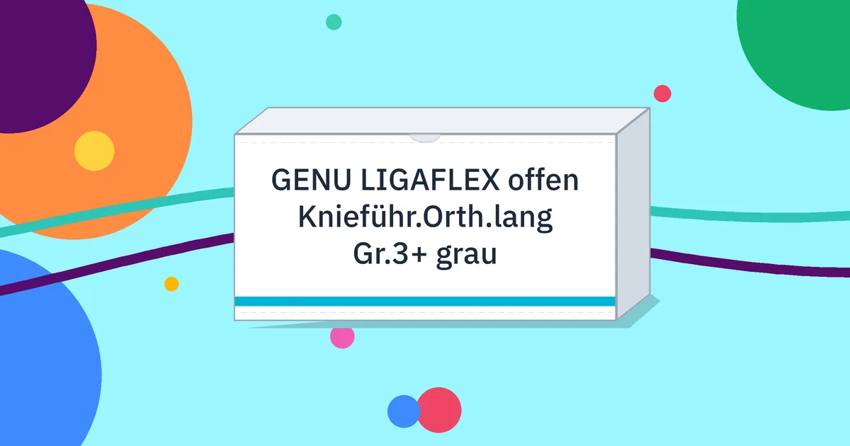 Symbolbild: Packung mit der Aufschrift GENU LIGAFLEX offen Knieführ.Orth.lang Gr.3+ grau (PZN 14308954) – Verfügbarkeit und Bezug in Apotheken in Frankfurt am Main