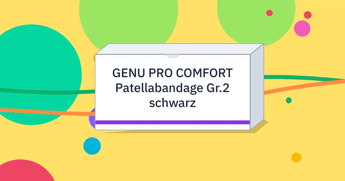 Symbolbild: Packung mit der Aufschrift GENU PRO COMFORT Patellabandage Gr.2 schwarz (PZN 03039965) – Verfügbarkeit und Bezug in Apotheken in Frankfurt am Main
