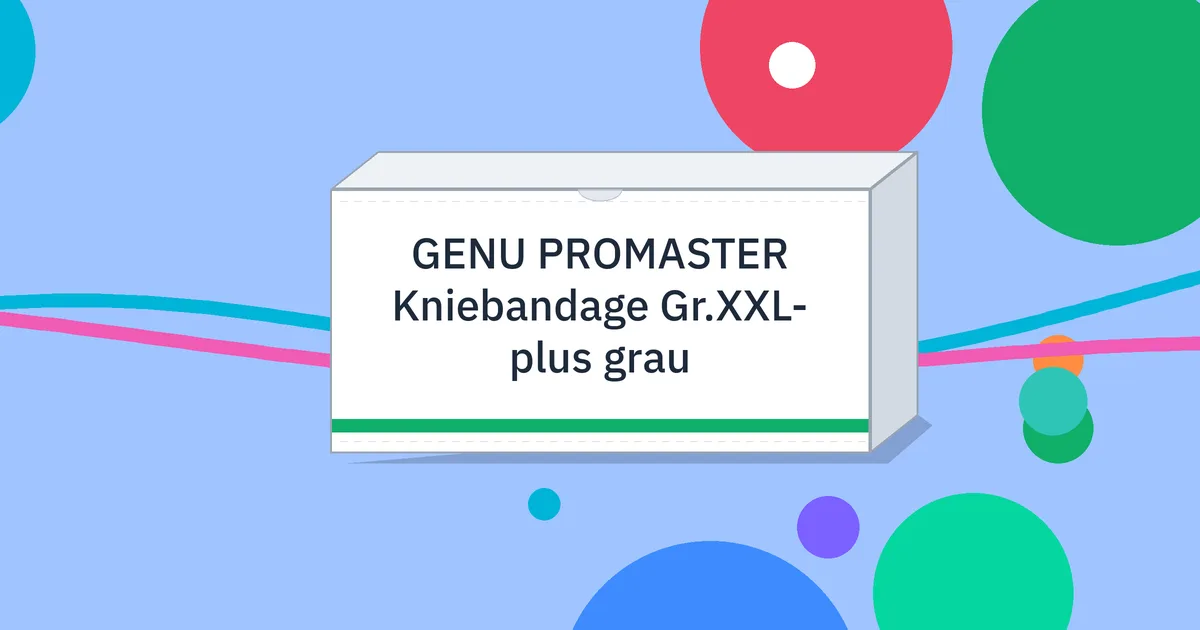 Symbolbild: Packung mit der Aufschrift GENU PROMASTER Kniebandage Gr.XXL-plus grau (PZN 10927471) – Verfügbarkeit und Bezug in Apotheken in Frankfurt am Main