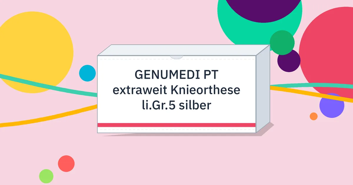 Symbolbild: Packung mit der Aufschrift GENUMEDI PT extraweit Knieorthese li.Gr.5 silber (PZN 10073069) – Verfügbarkeit und Bezug in Apotheken in Frankfurt am Main