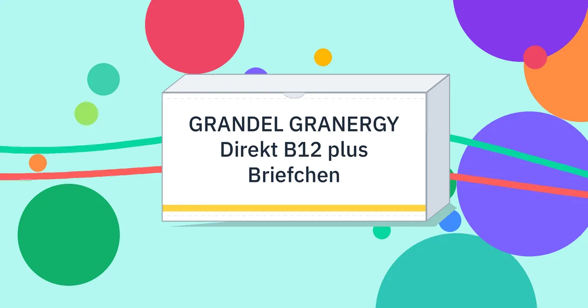 Symbolbild: Packung mit der Aufschrift GRANDEL GRANERGY Direkt B12 plus Briefchen (PZN 10303871) – Verfügbarkeit und Bezug in Apotheken in Frankfurt am Main