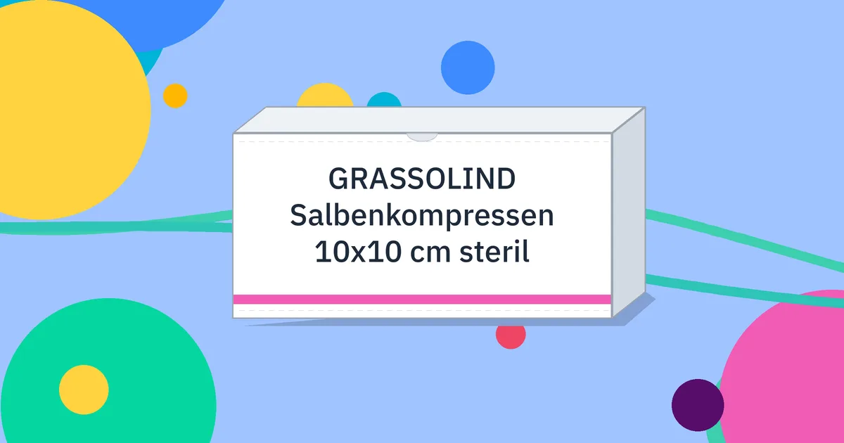 Symbolbild: Packung mit der Aufschrift GRASSOLIND Salbenkompressen 10x10 cm steril (PZN 03245699) – Verfügbarkeit und Bezug in Apotheken in Frankfurt am Main