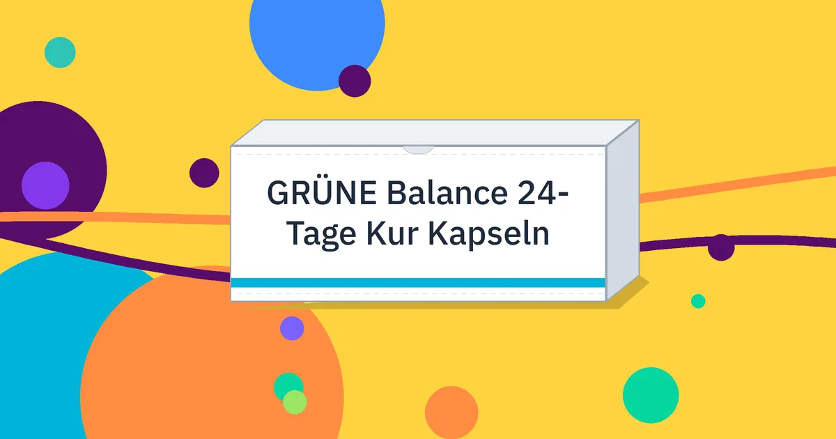 Symbolbild: Packung mit der Aufschrift GRÜNE Balance 24-Tage Kur Kapseln (PZN 18097520) – Verfügbarkeit und Bezug in Apotheken in Frankfurt am Main