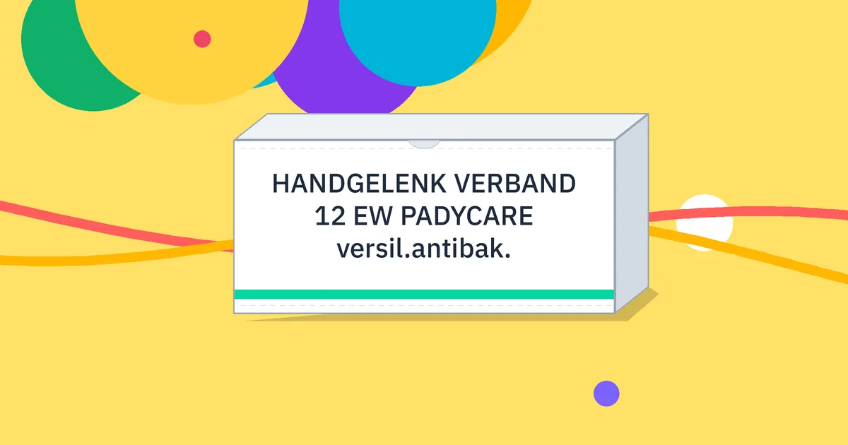Symbolbild: Packung mit der Aufschrift HANDGELENK VERBAND 12 EW PADYCARE versil.antibak. (PZN 10939617) – Verfügbarkeit und Bezug in Apotheken in Frankfurt am Main