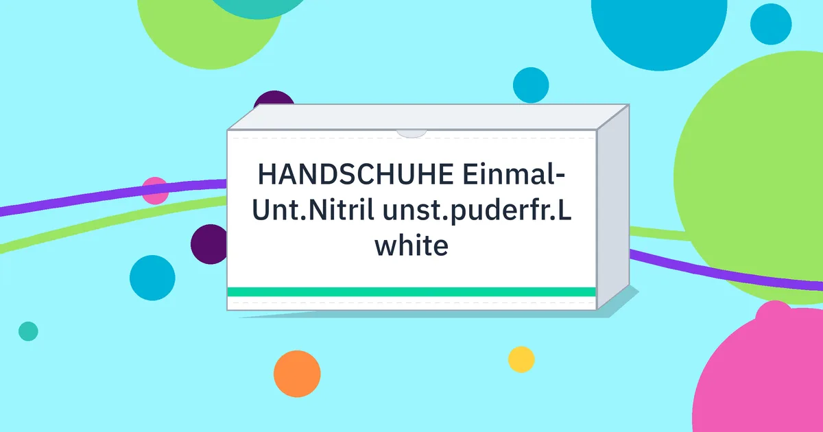 Symbolbild: Packung mit der Aufschrift HANDSCHUHE Einmal-Unt.Nitril unst.puderfr.L white (PZN 09671109) – Verfügbarkeit und Bezug in Apotheken in Frankfurt am Main