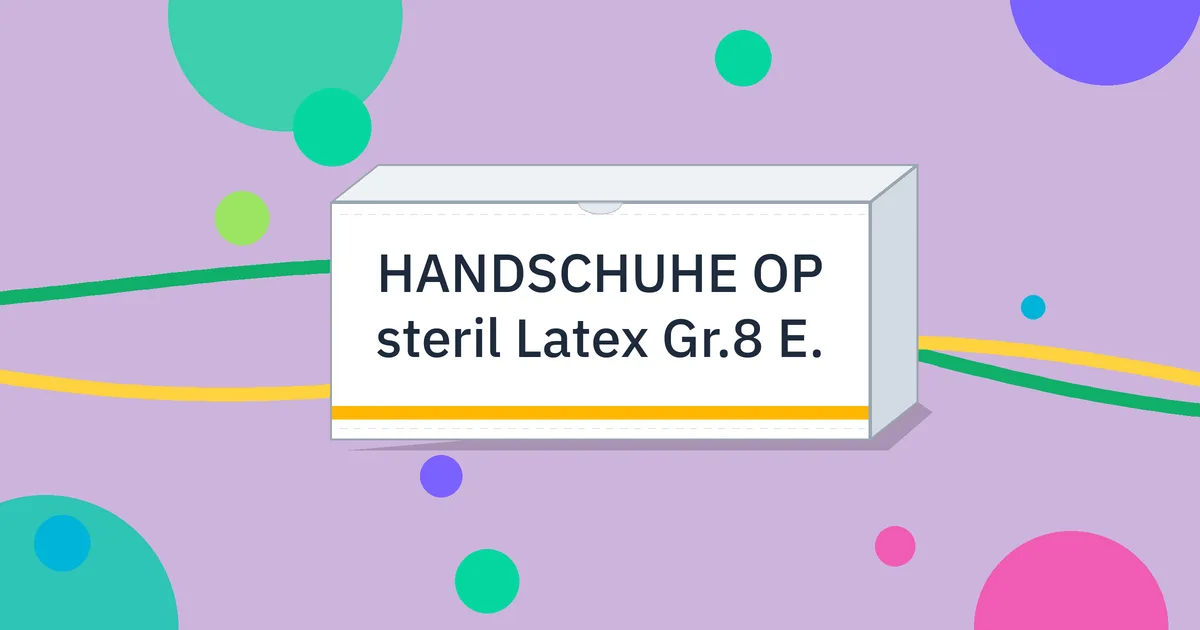Symbolbild: Packung mit der Aufschrift HANDSCHUHE OP steril Latex Gr.8 E. (PZN 01963367) – Verfügbarkeit und Bezug in Apotheken in Frankfurt am Main