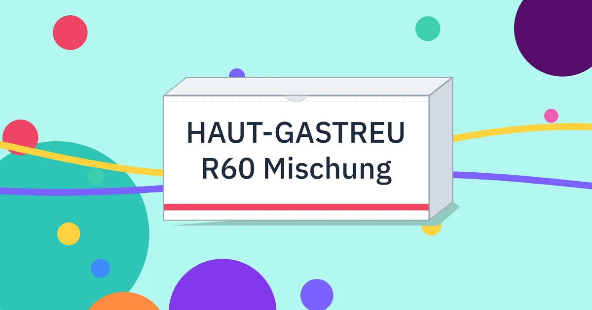Symbolbild: Packung mit der Aufschrift HAUT-GASTREU R60 Mischung (PZN 02483528) – Verfügbarkeit und Bezug in Apotheken in Frankfurt am Main