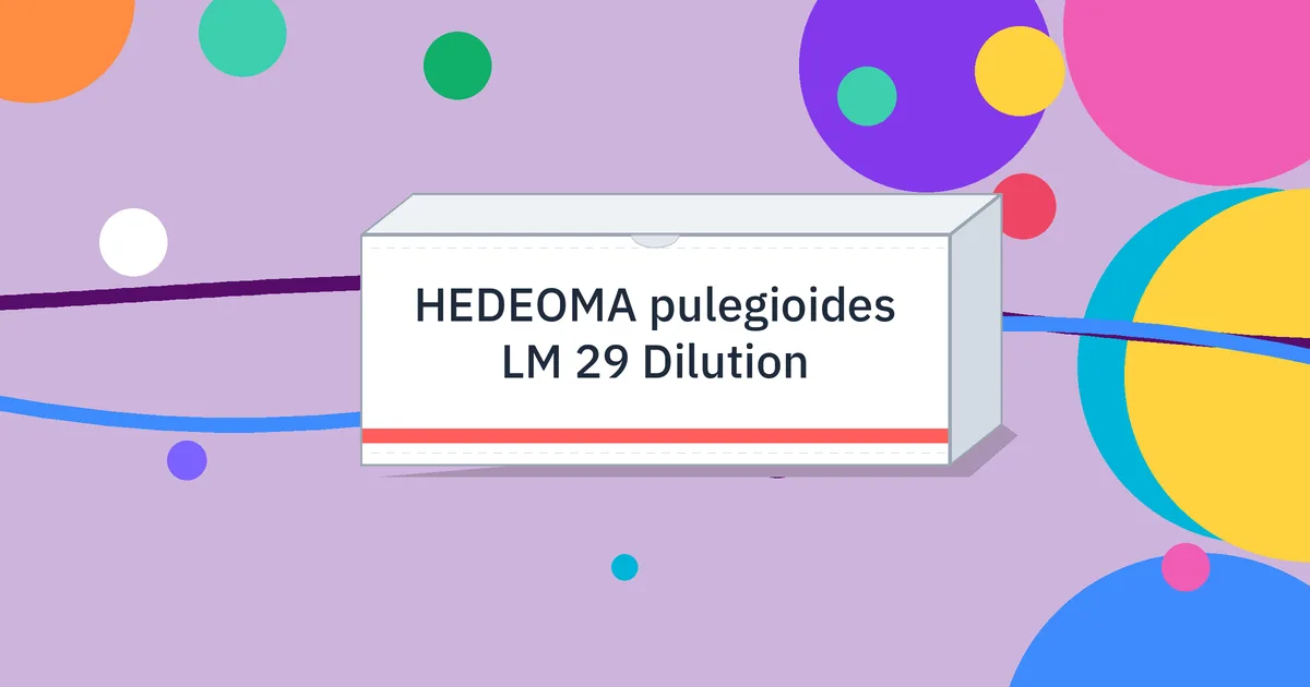 Symbolbild: Packung mit der Aufschrift HEDEOMA pulegioides LM 29 Dilution (PZN 13551380) – Verfügbarkeit und Bezug in Apotheken in Frankfurt am Main