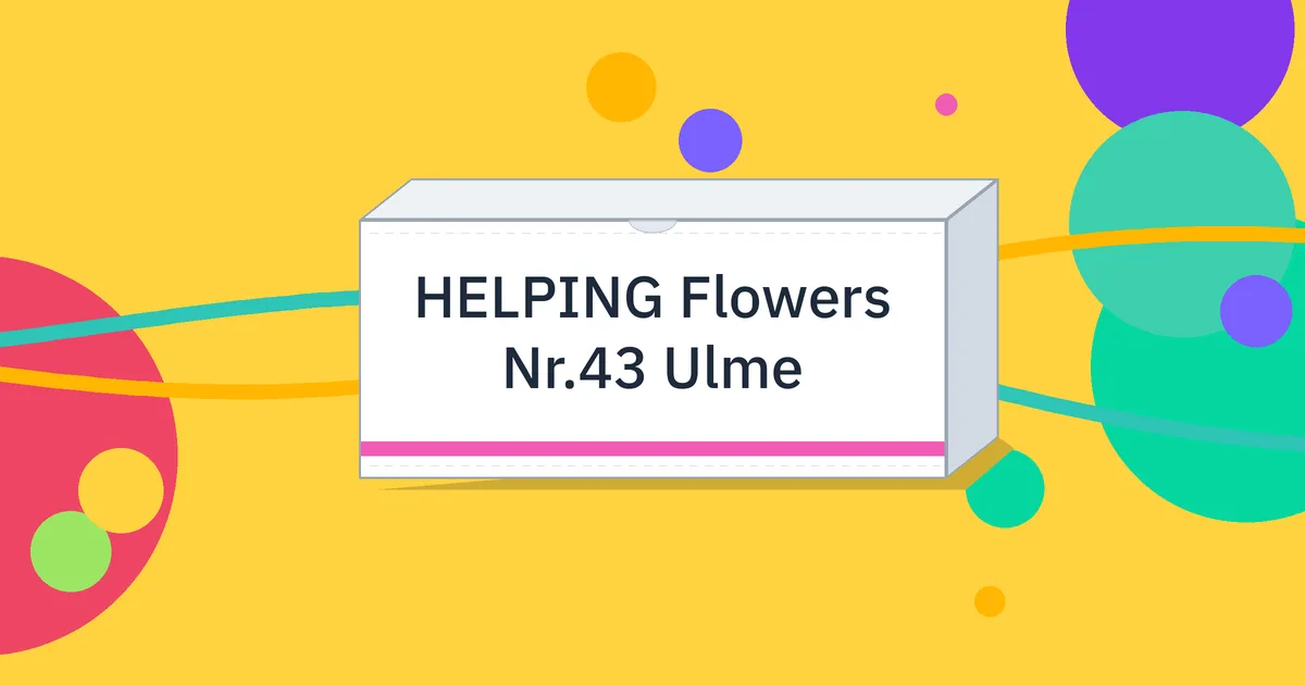 Symbolbild: Packung mit der Aufschrift HELPING Flowers Nr.43 Ulme (PZN 12500073) – Verfügbarkeit und Bezug in Apotheken in Frankfurt am Main