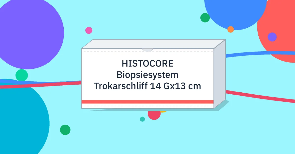 Symbolbild: Packung mit der Aufschrift HISTOCORE Biopsiesystem Trokarschliff 14 Gx13 cm (PZN 18793975) – Verfügbarkeit und Bezug in Apotheken in Frankfurt am Main