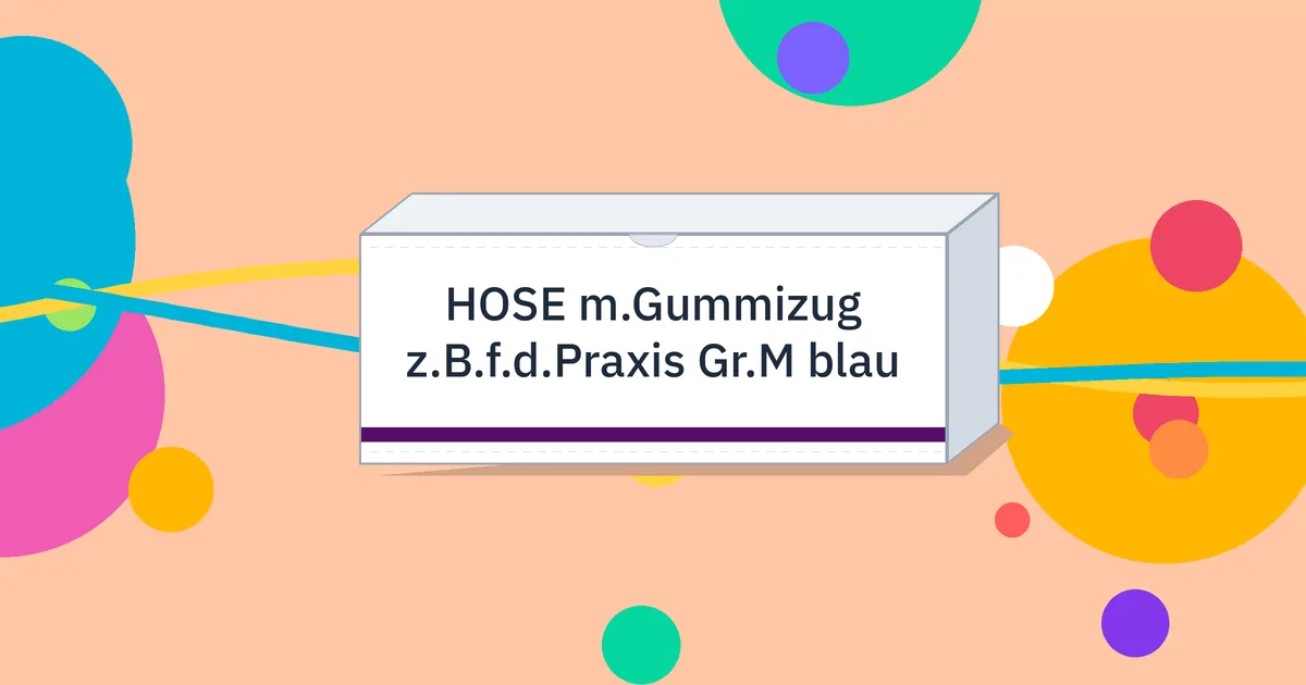 Symbolbild: Packung mit der Aufschrift HOSE m.Gummizug z.B.f.d.Praxis Gr.M blau (PZN 10403851) – Verfügbarkeit und Bezug in Apotheken in Frankfurt am Main