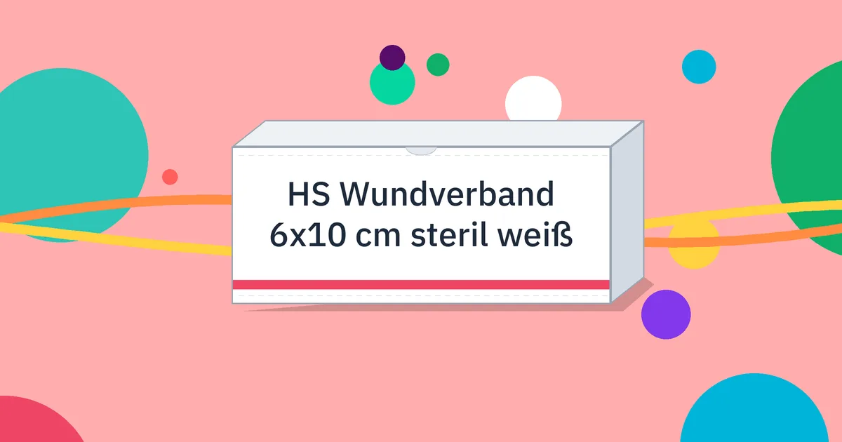 Symbolbild: Packung mit der Aufschrift HS Wundverband 6x10 cm steril weiß (PZN 19900516) – Verfügbarkeit und Bezug in Apotheken in Frankfurt am Main