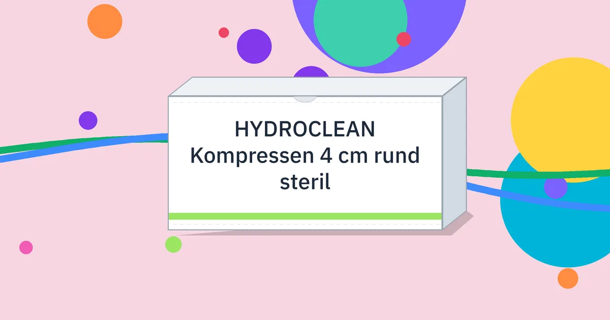 Symbolbild: Packung mit der Aufschrift HYDROCLEAN Kompressen 4 cm rund steril (PZN 14413912) – Verfügbarkeit und Bezug in Apotheken in Frankfurt am Main
