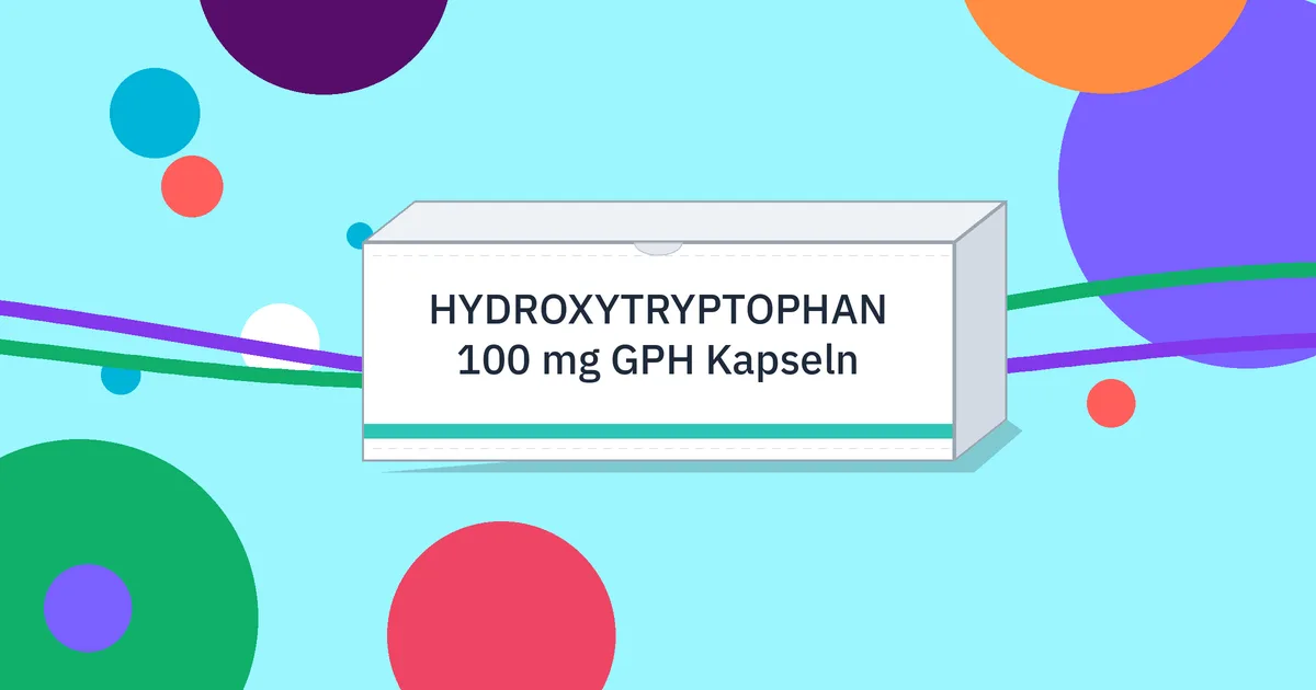 Symbolbild: Packung mit der Aufschrift HYDROXYTRYPTOPHAN 100 mg GPH Kapseln (PZN 15614274) – Verfügbarkeit und Bezug in Apotheken in Frankfurt am Main