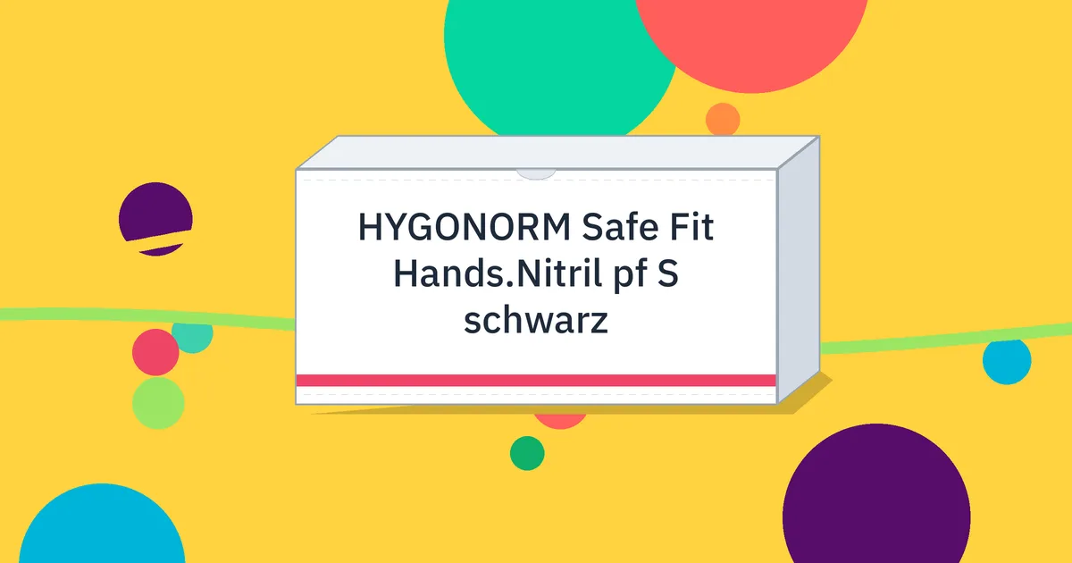 Symbolbild: Packung mit der Aufschrift HYGONORM Safe Fit Hands.Nitril pf S schwarz (PZN 20774407) – Verfügbarkeit und Bezug in Apotheken in Frankfurt am Main