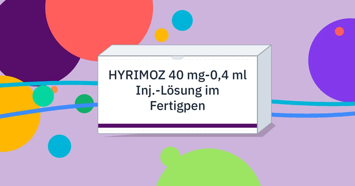 Symbolbild: Packung mit der Aufschrift HYRIMOZ 40 mg-0,4 ml Inj.-Lösung im Fertigpen (PZN 19177416) – Verfügbarkeit und Bezug in Apotheken in Frankfurt am Main